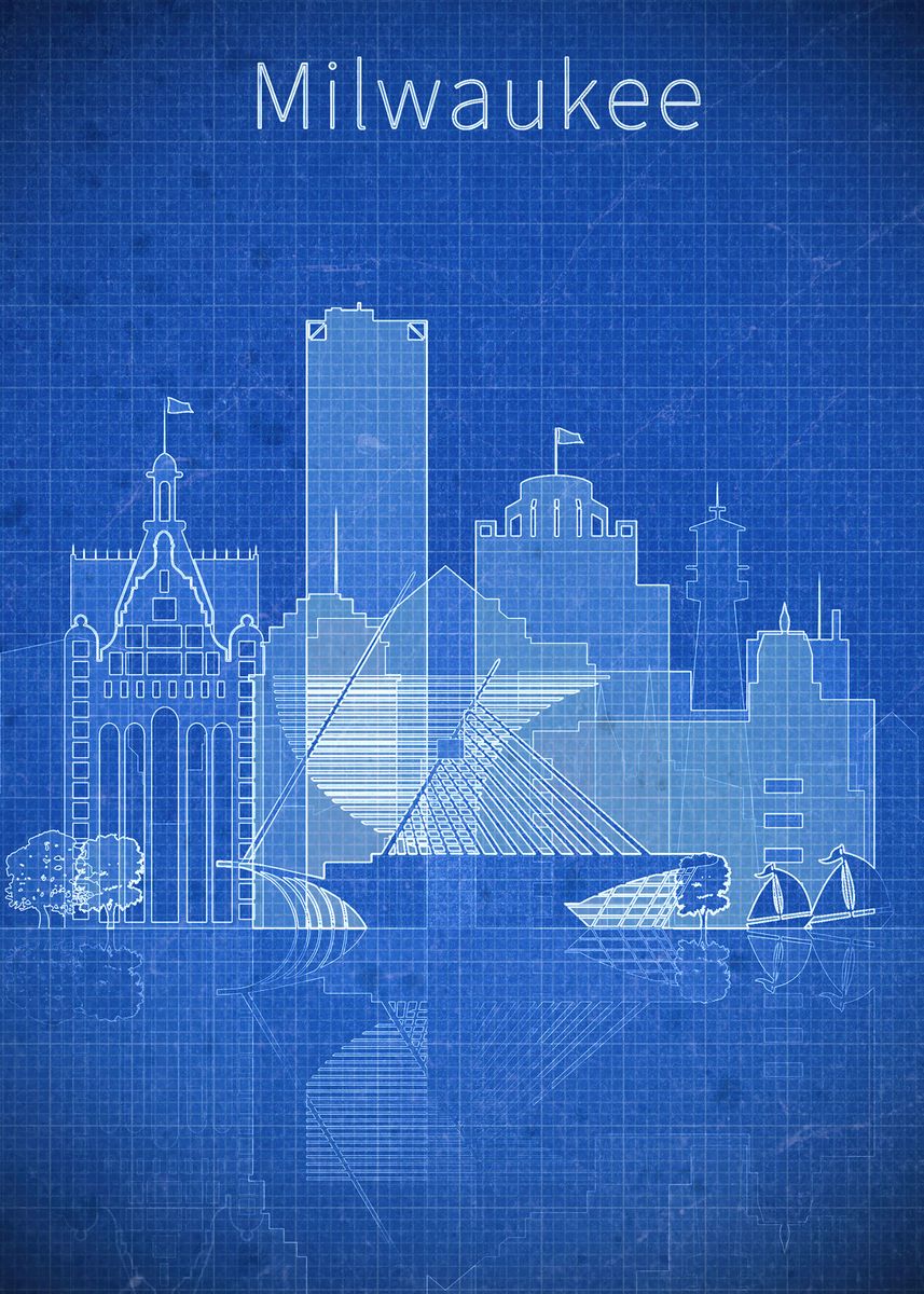 'Milwaukee Skyline' Poster, picture, metal print, paint by Dim | Displate