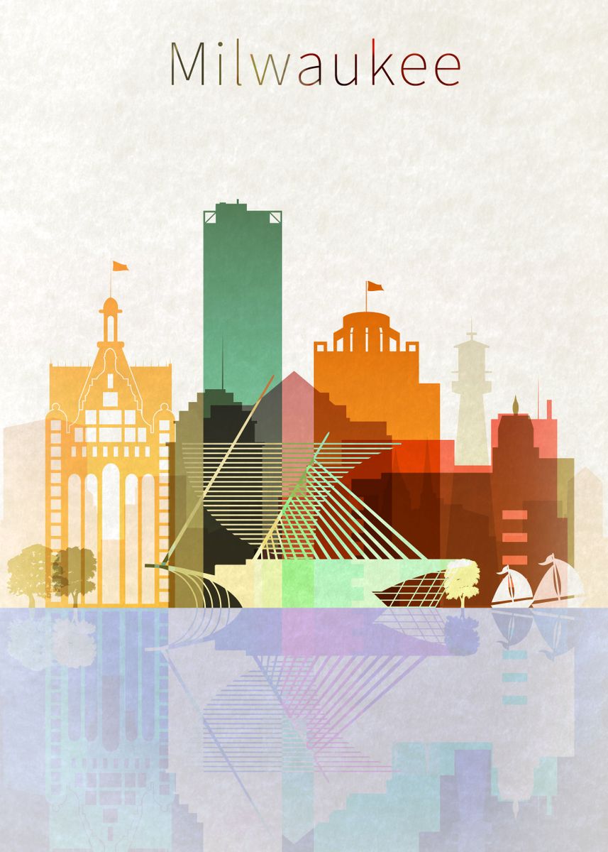 'Milwaukee Skyline' Poster, picture, metal print, paint by Dim | Displate