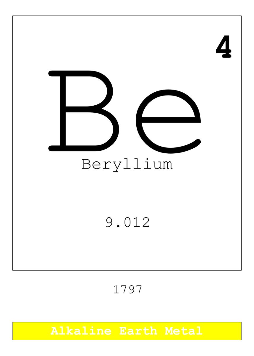 'Beryllium' Poster, picture, metal print, paint by ChemECool | Displate