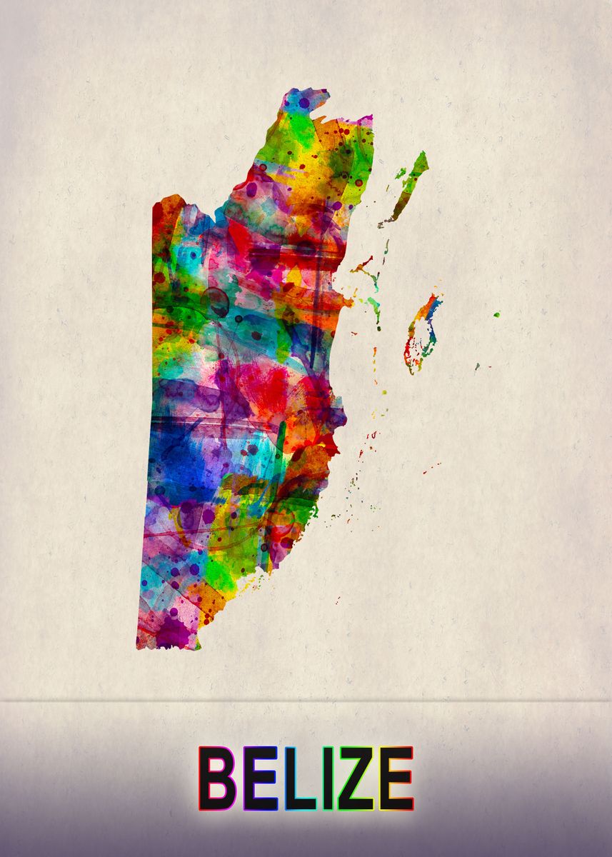 'Belize Map in Watercolor' Poster, picture, metal print, paint by ...