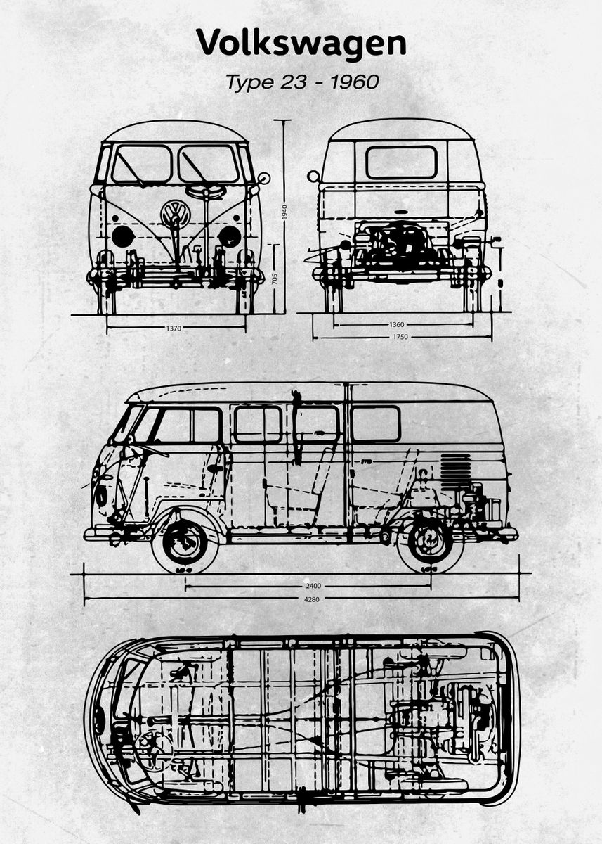 'No254 VW Type 23 1960' Poster, picture, metal print, paint by Xavier ...
