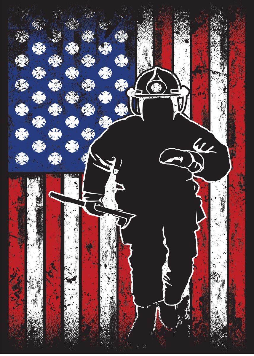 'Fire Fighter Flag' Poster, picture, metal print, paint by Chris ...