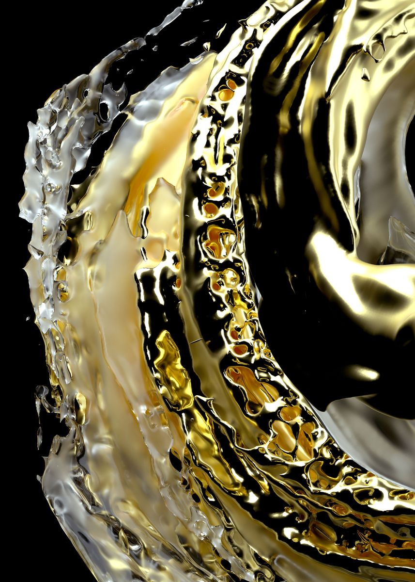 'liquid gold water splash' Poster, picture, metal print, paint by ...