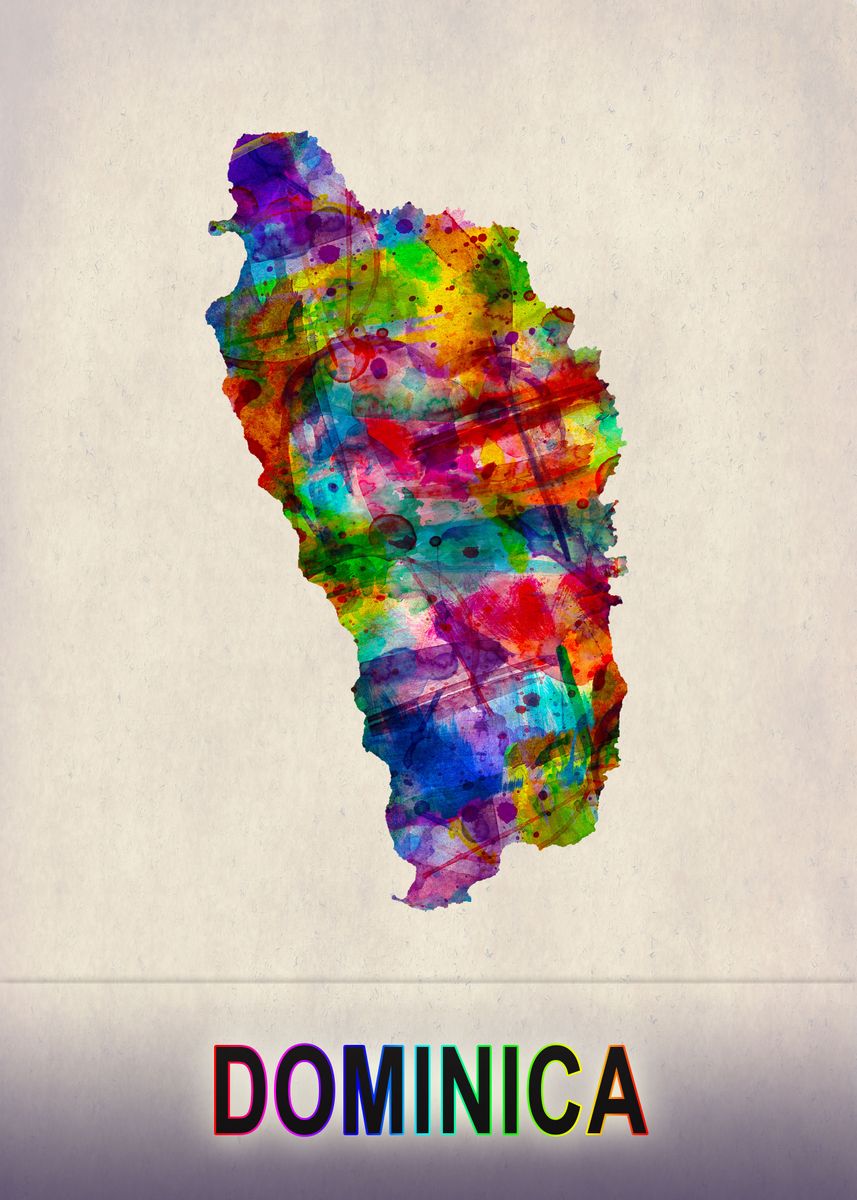 'Dominica Map in Watercolor' Poster, picture, metal print, paint by ...