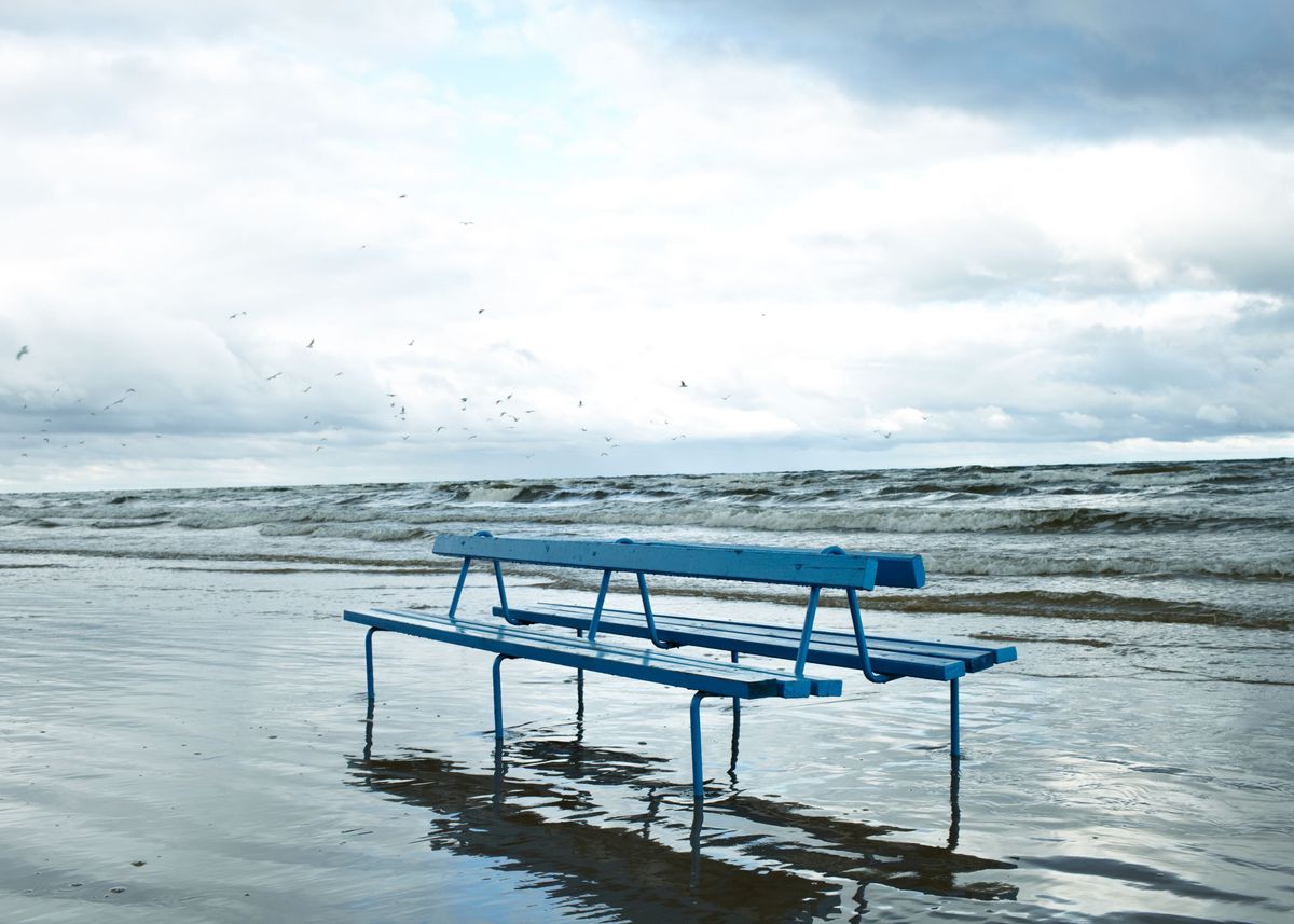 'Bench On The Beach' Poster by Stunning Wallpapers | Displate