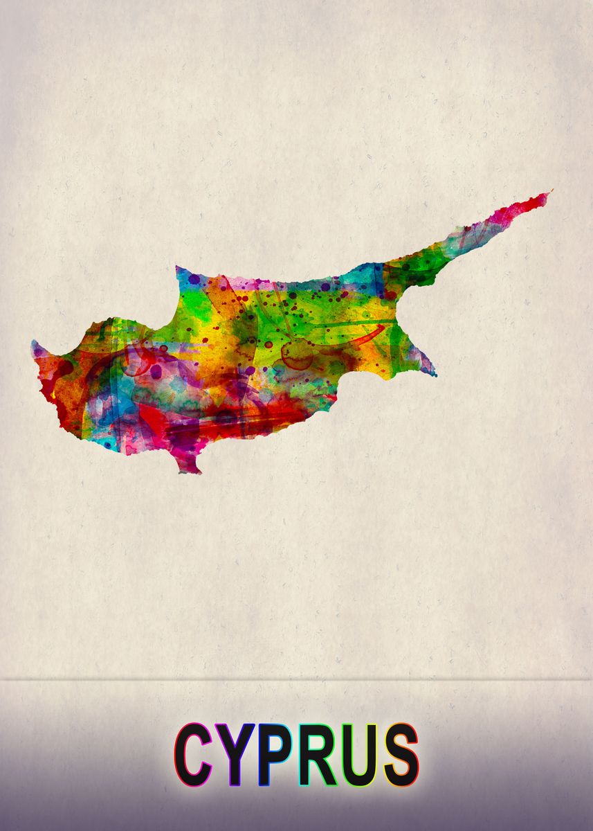 'Cyprus Map in Watercolor' Poster, picture, metal print, paint by ...