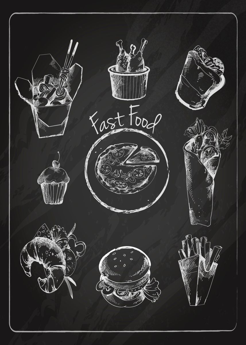 'Chalk Fast Food' Poster, picture, metal print, paint by Nine Arts ...