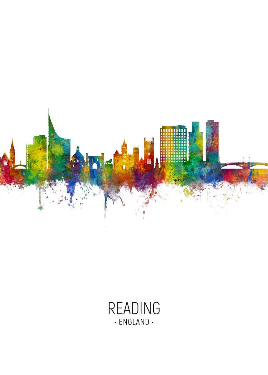 'Reading England Skyline' Poster, picture, metal print, paint by ...