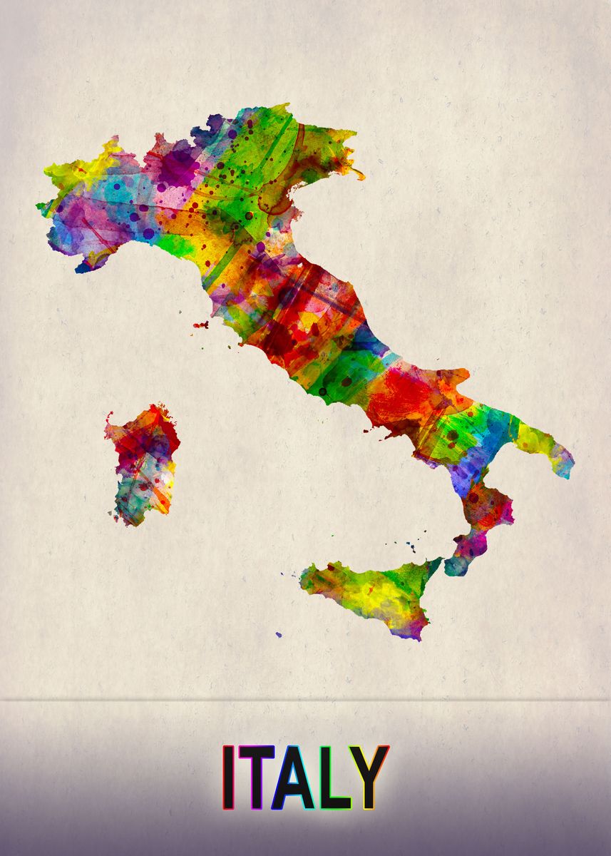 'Italy Map in Watercolor' Poster, picture, metal print, paint by ...