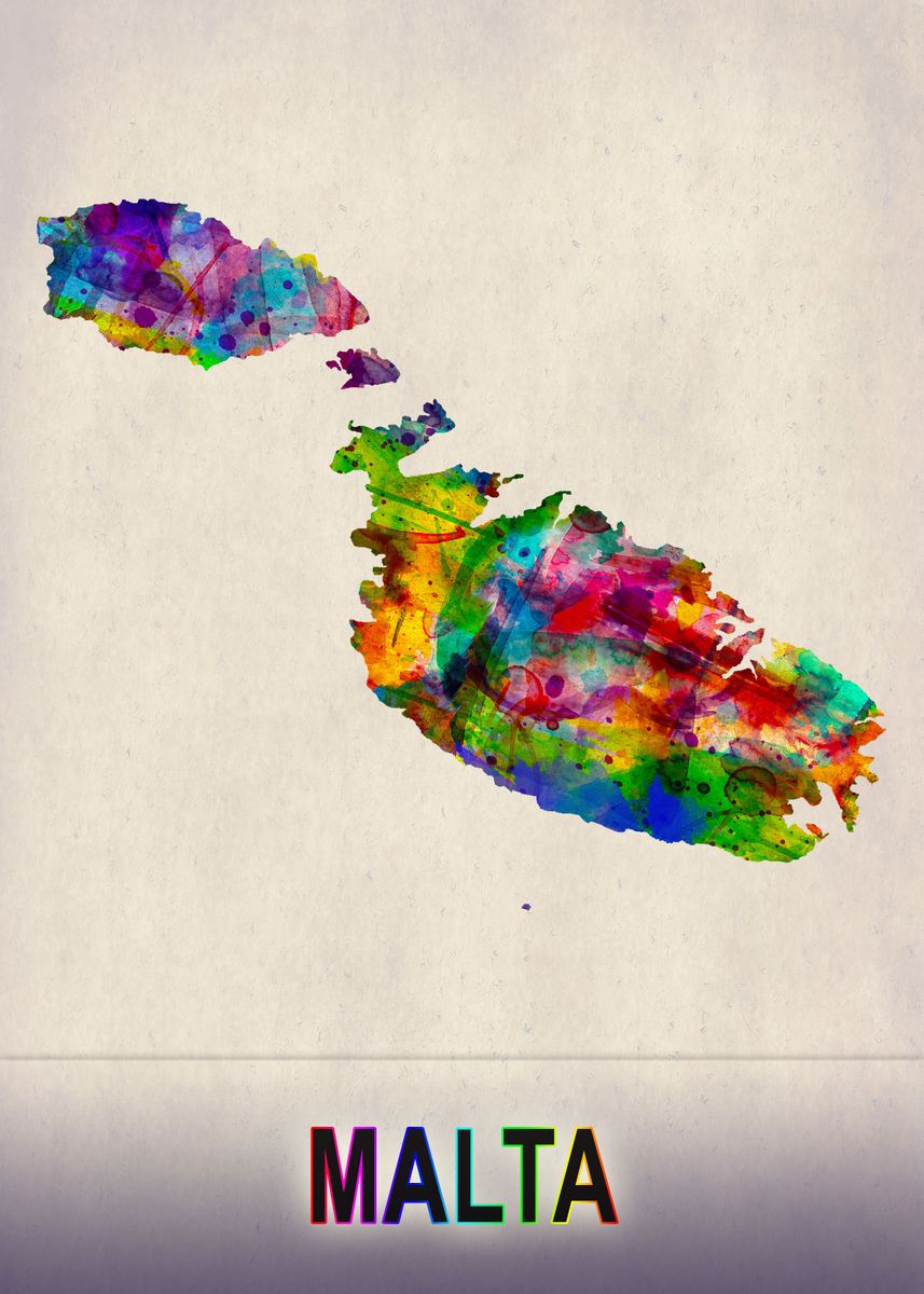 'Malta Map in Watercolor' Poster by Towseef Dar | Displate