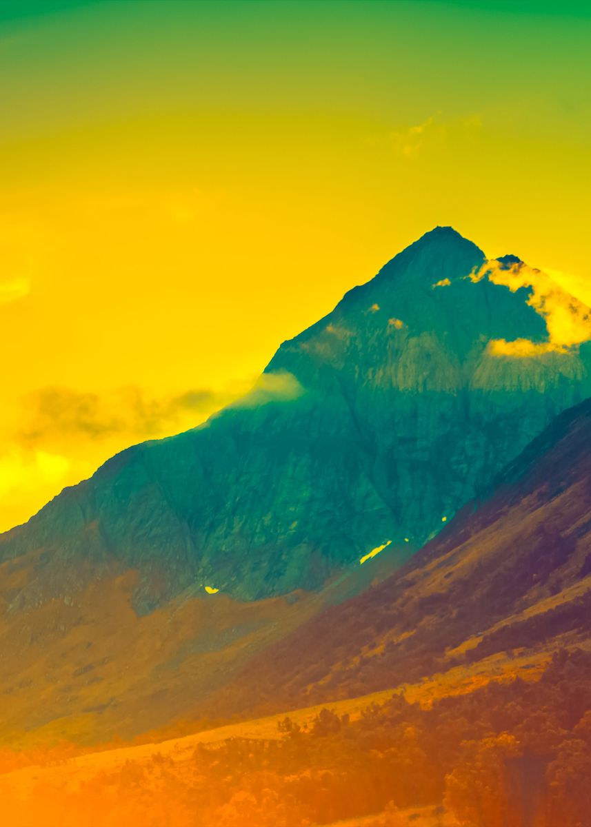 'Mountain Landscape In Even' Poster, picture, metal print, paint by ...