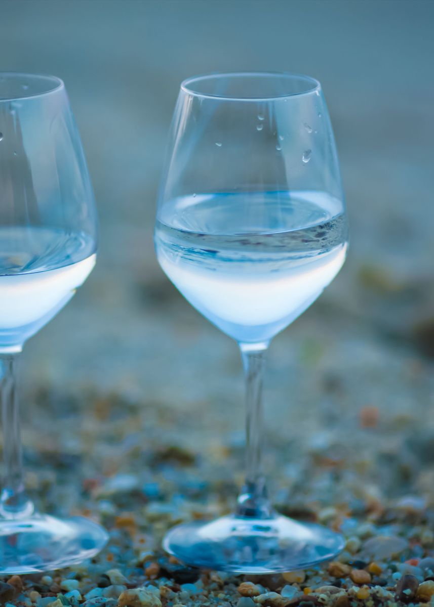 'Two Glasses Of Water On Th' Poster, picture, metal print, paint by ...