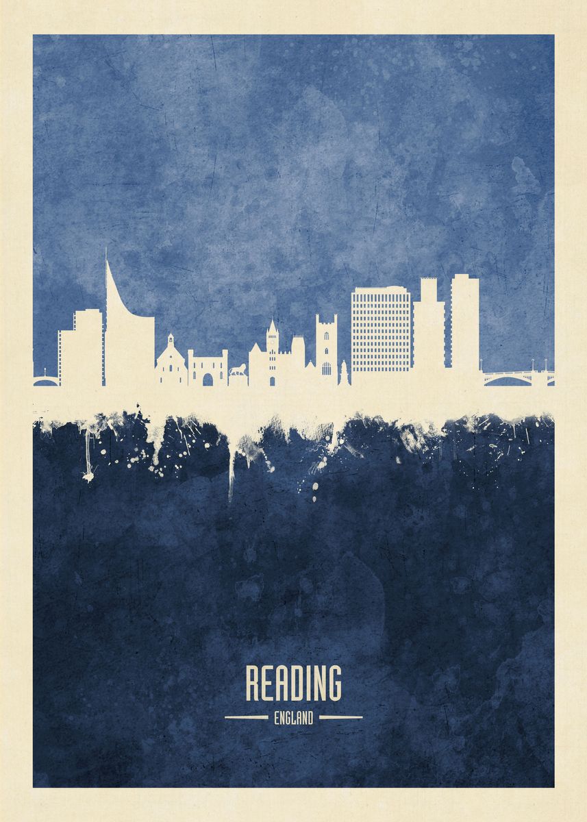 'Reading England Skyline' Poster, picture, metal print, paint by ...