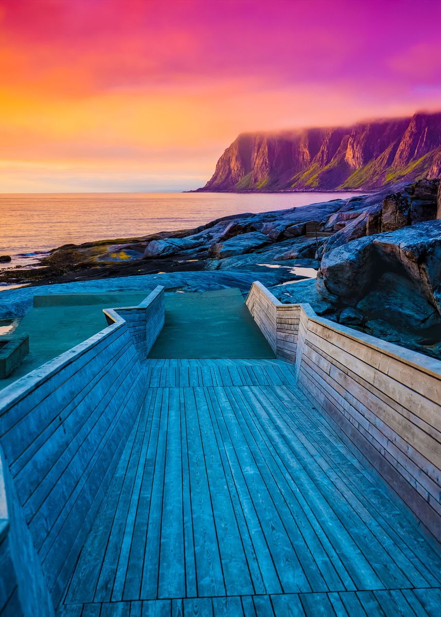 'Senja Island At Orange Sun' Poster, picture, metal print, paint by ...