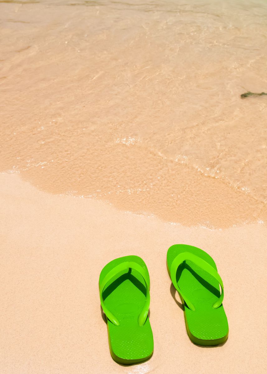 'Flip Flops On The Beach' Poster, picture, metal print, paint by ...
