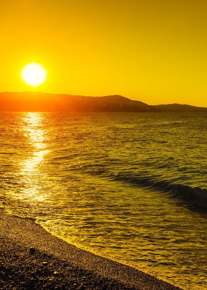 'Golden Sunset Over Sea' Poster, picture, metal print, paint by ...