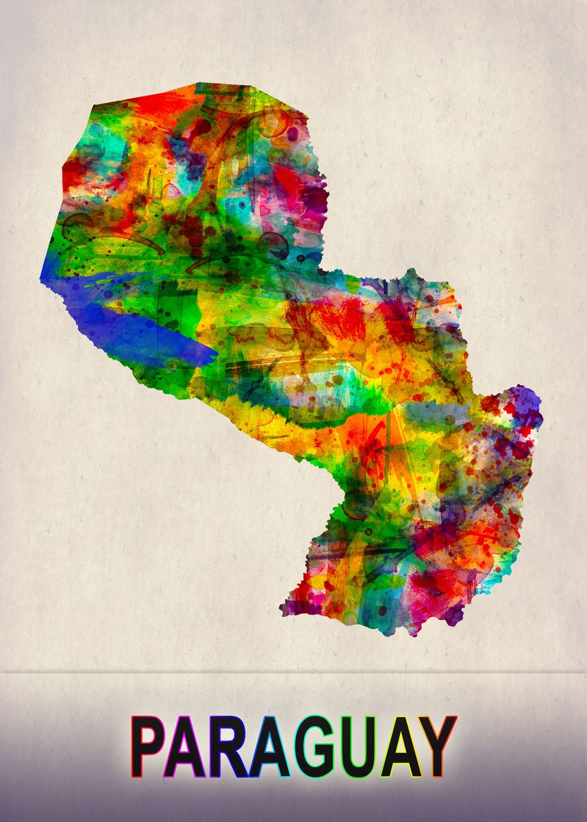 'Paraguay Map in Watercolor' Poster, picture, metal print, paint by ...