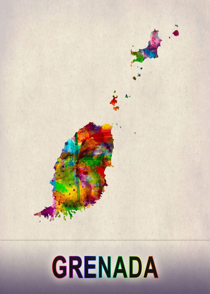 'Grenada Map in Watercolor' Poster, picture, metal print, paint by ...