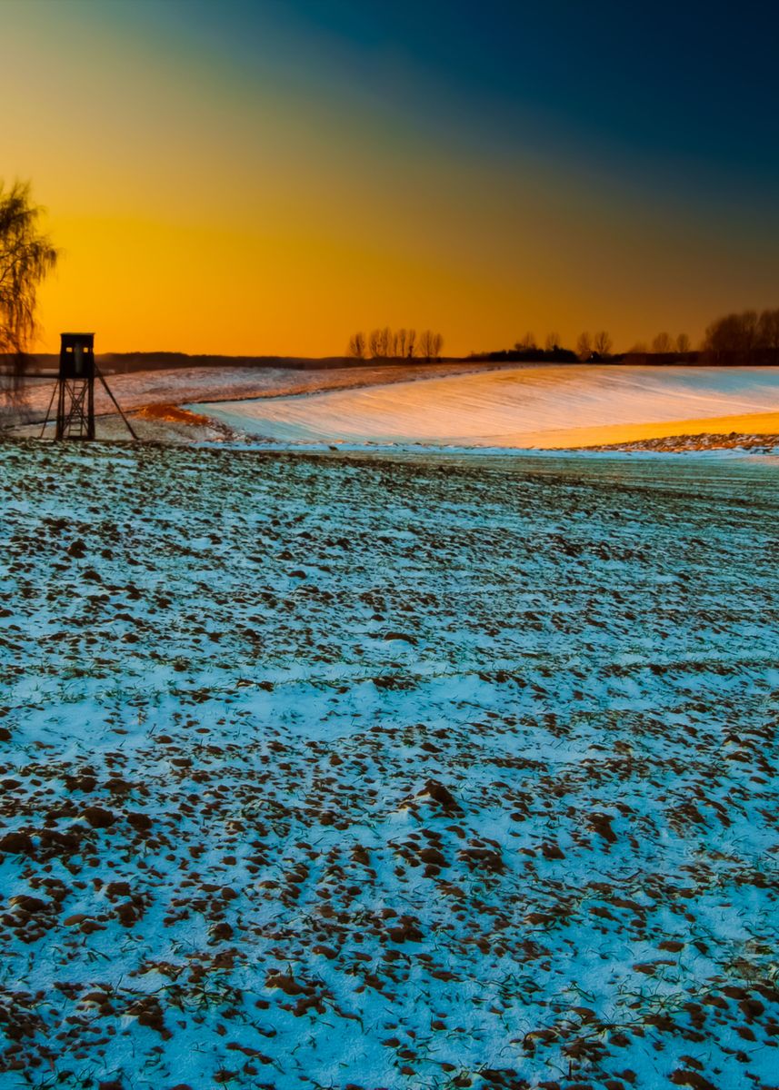 'Winter Field Sunset' Poster, picture, metal print, paint by Stunning ...