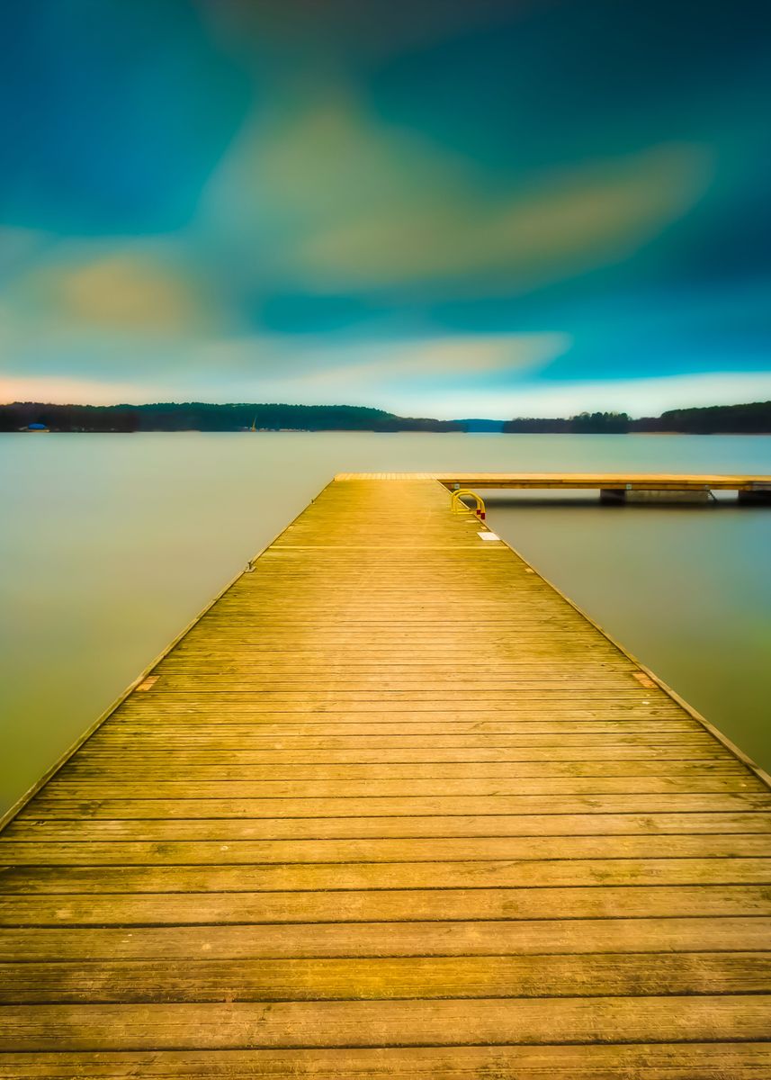 'Lake Landscape With Jetty ' Poster, picture, metal print, paint by ...