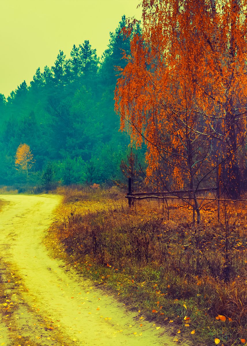 'Autumn Rainy Rural Landsca' Poster, picture, metal print, paint by ...