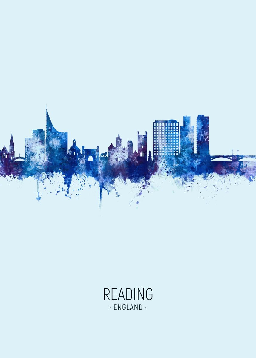 'Reading England Skyline' Poster by Michael Tompsett | Displate