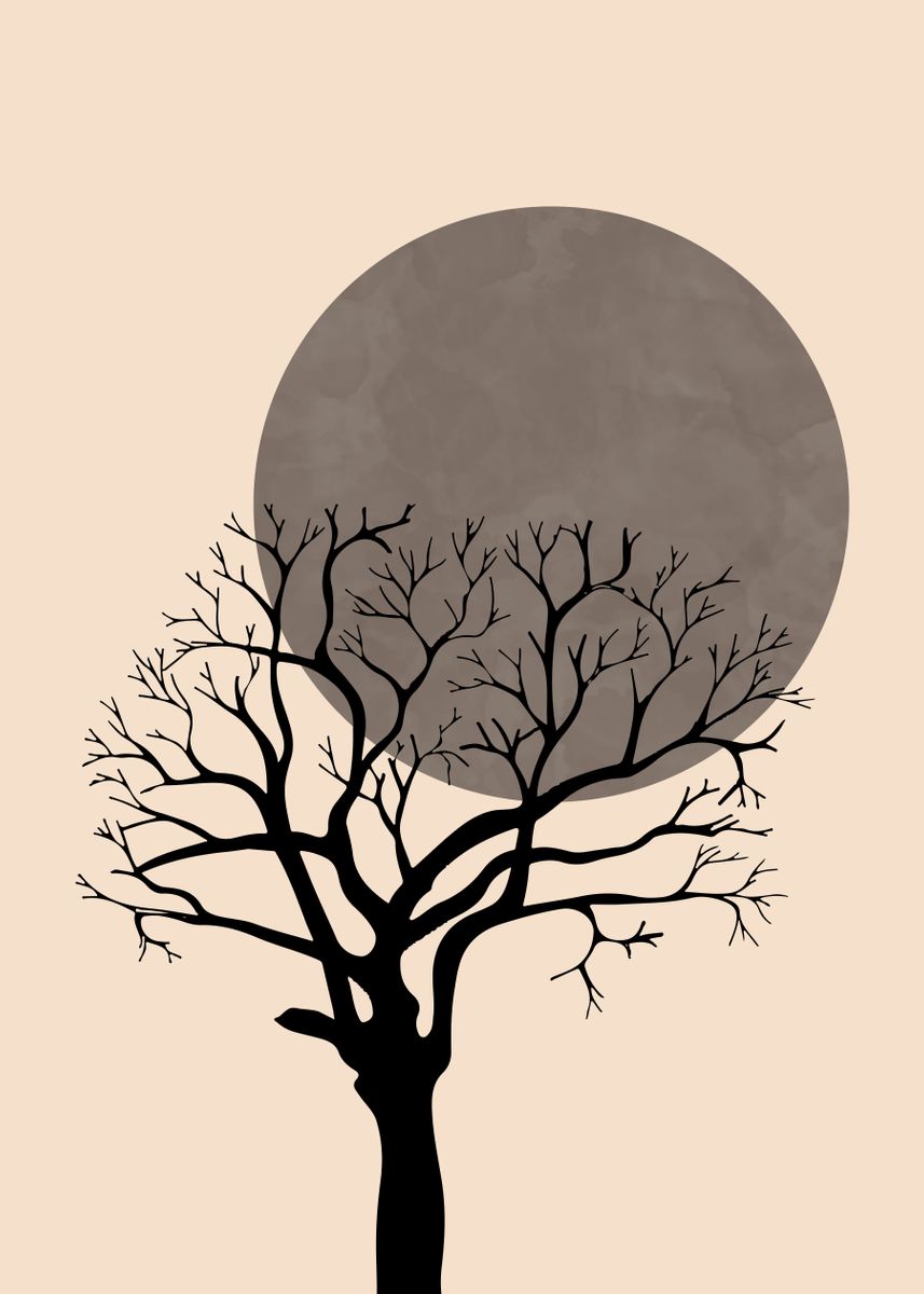 'Tree and Moon' Poster, picture, metal print, paint by Kezban | Displate