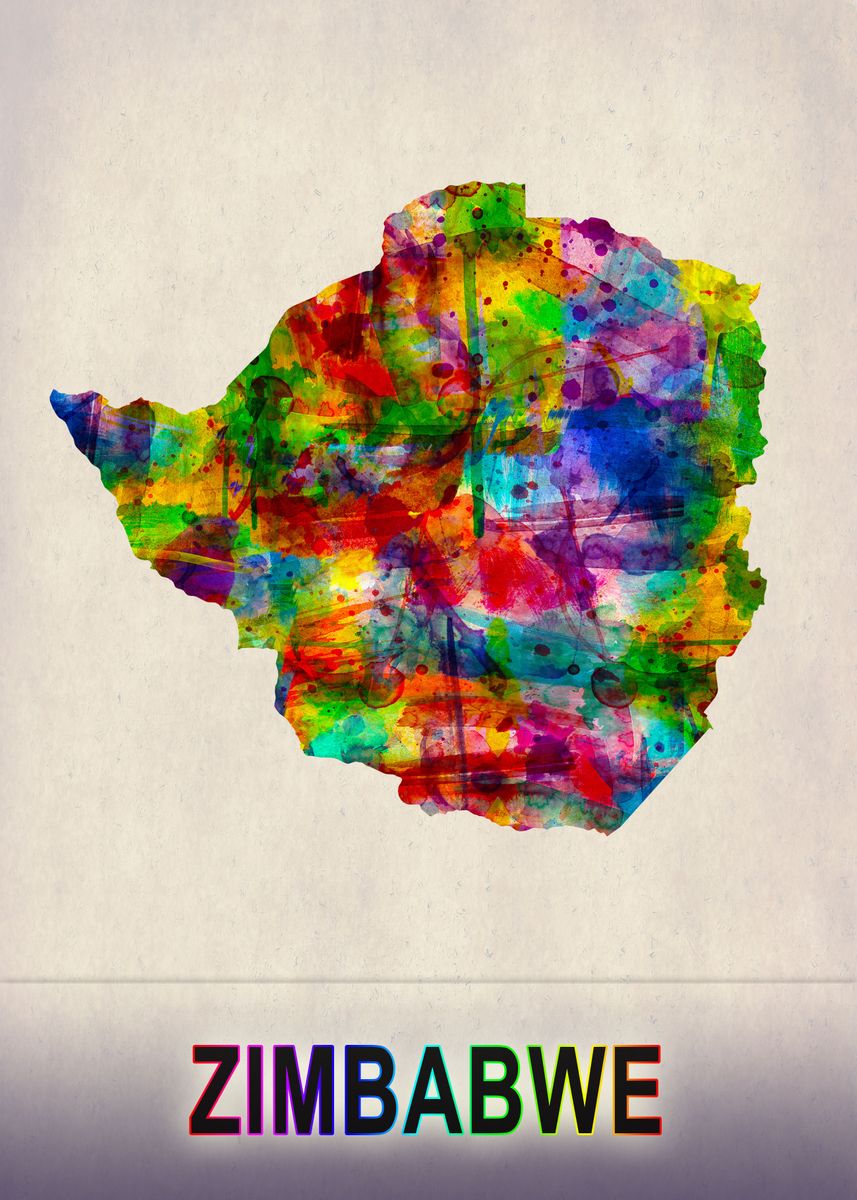 'Zimbabwe Map in Watercolor' Poster, picture, metal print, paint by ...
