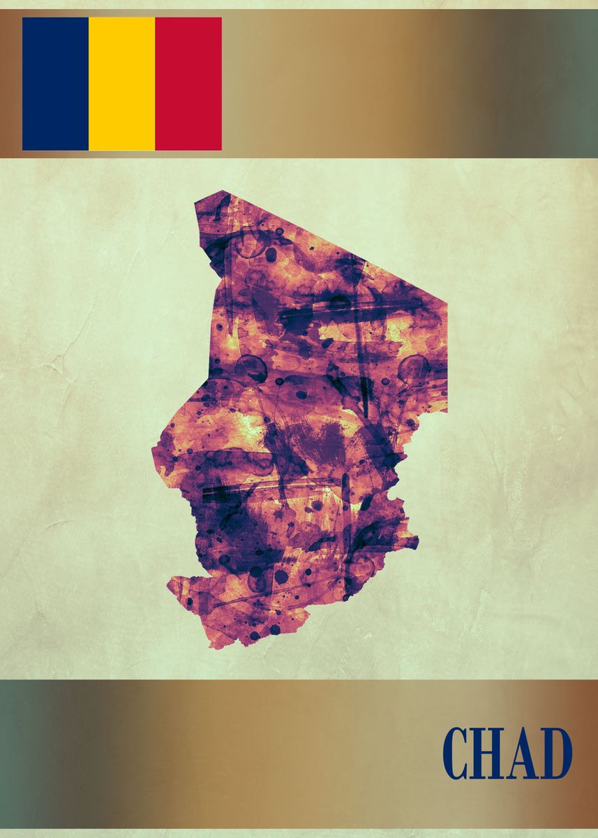 'Chad Map with Flag' Poster, picture, metal print, paint by Towseef Dar ...