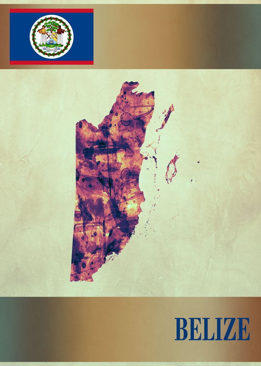'Belize Map with Flag' Poster, picture, metal print, paint by Towseef ...