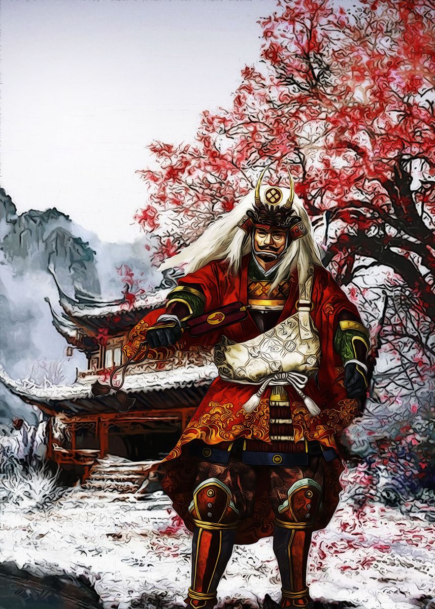 'Snow Samurai' Poster, picture, metal print, paint by Nine Arts | Displate