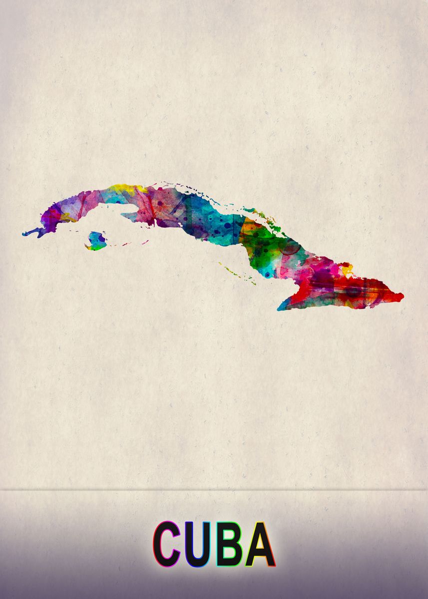 'Cuba Map in Watercolor' Poster, picture, metal print, paint by Towseef ...