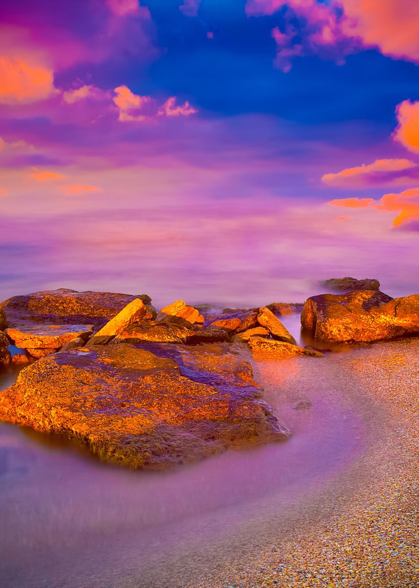 'Beautiful Sunset Over Rock' Poster by Stunning Wallpapers | Displate