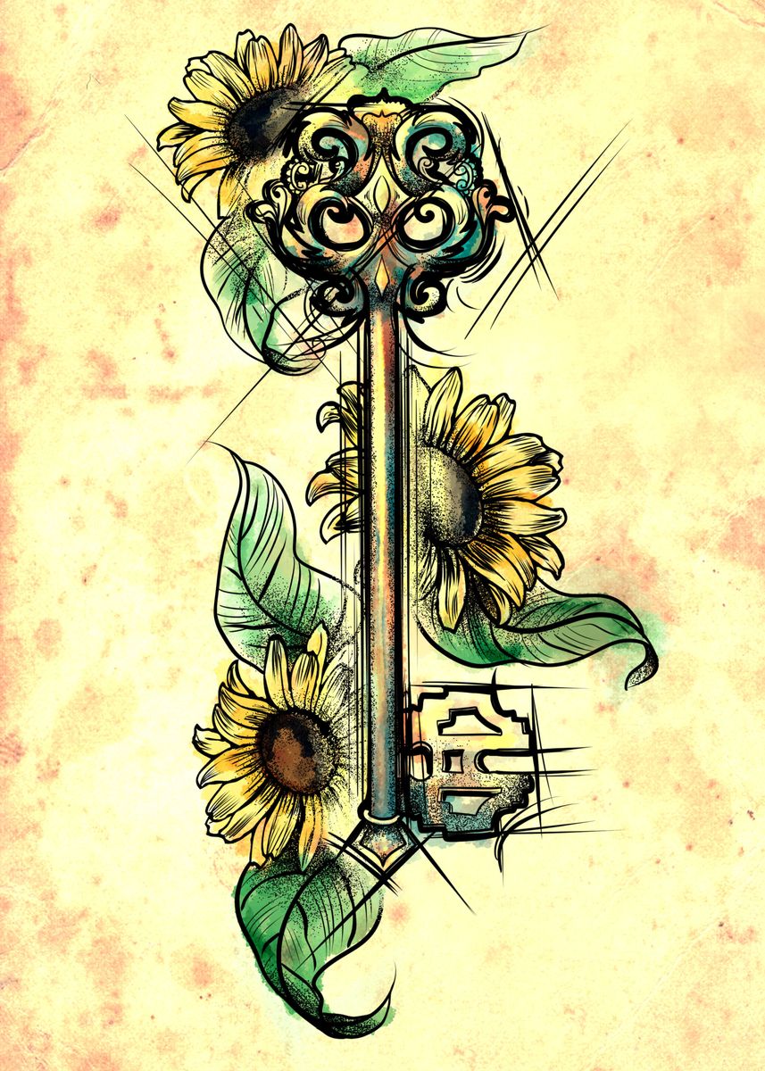 'Sunflower key' Poster, picture, metal print, paint by Kissa Maraña ...