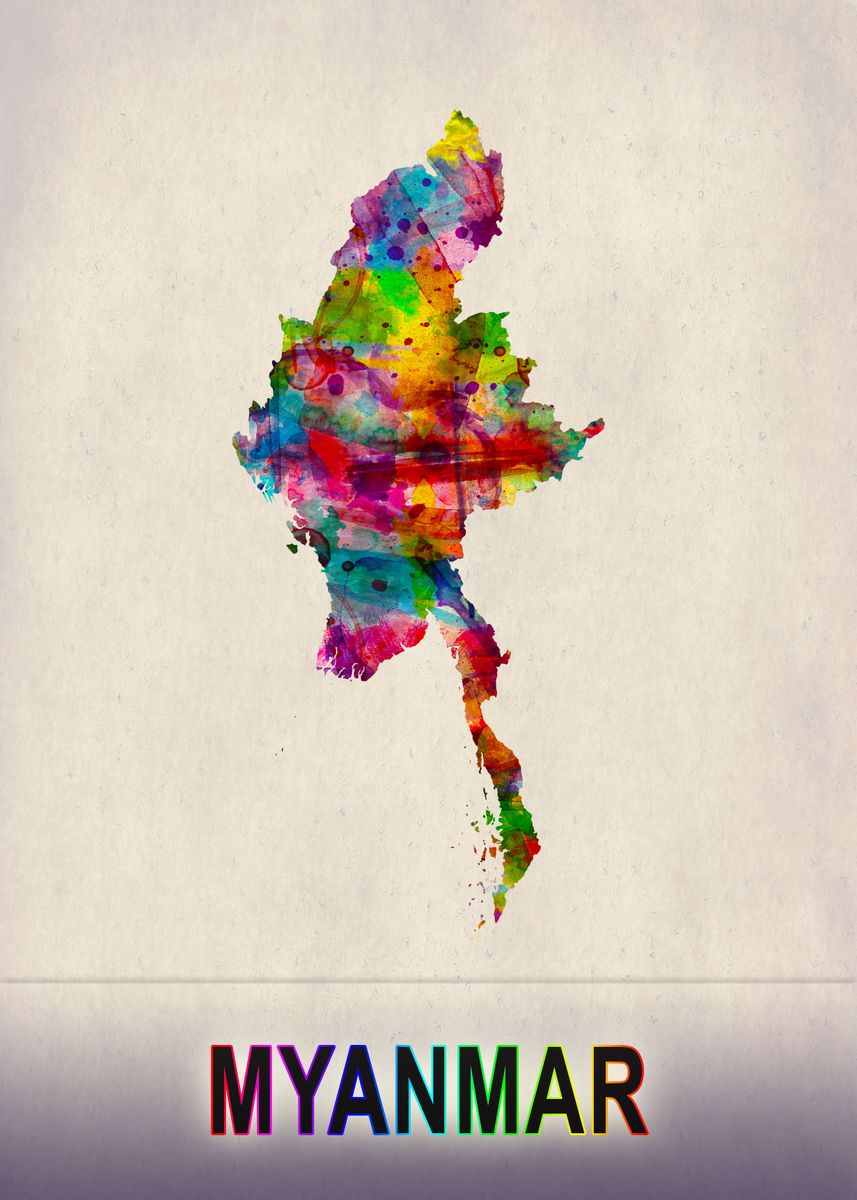 'Myanmar Map in Watercolor' Poster, picture, metal print, paint by ...