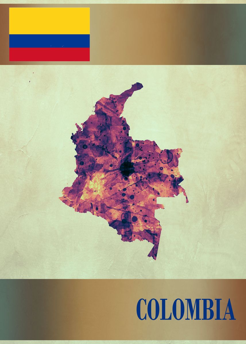 'Colombia Map with Flag' Poster, picture, metal print, paint by Towseef ...