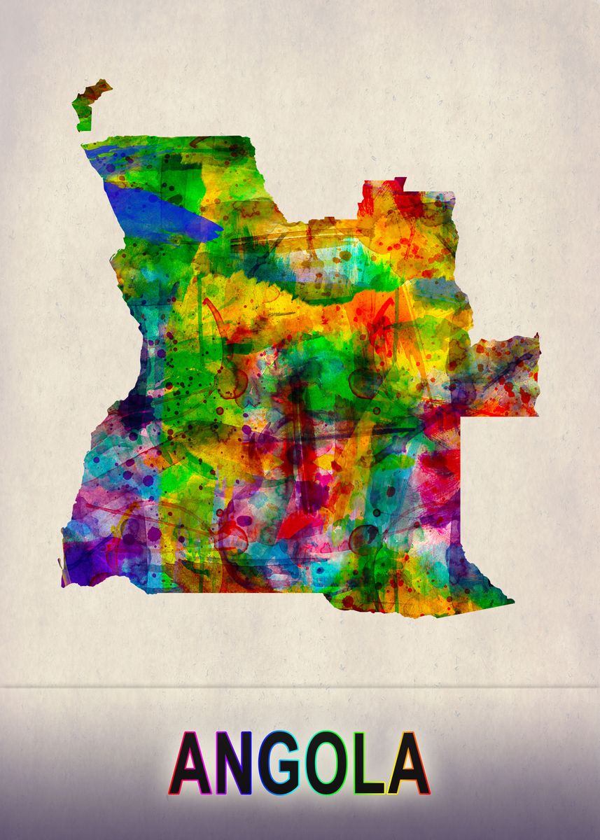 'Angola Map in Watercolor' Poster, picture, metal print, paint by ...