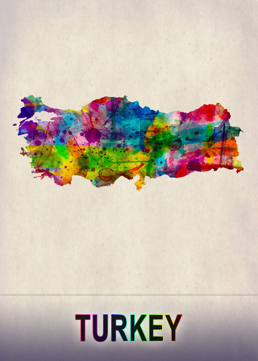 'Turkey Map in Watercolor' Poster, picture, metal print, paint by ...