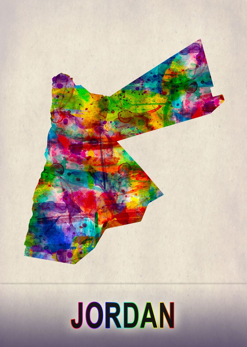 'Jordan Map in Watercolor' Poster, picture, metal print, paint by ...