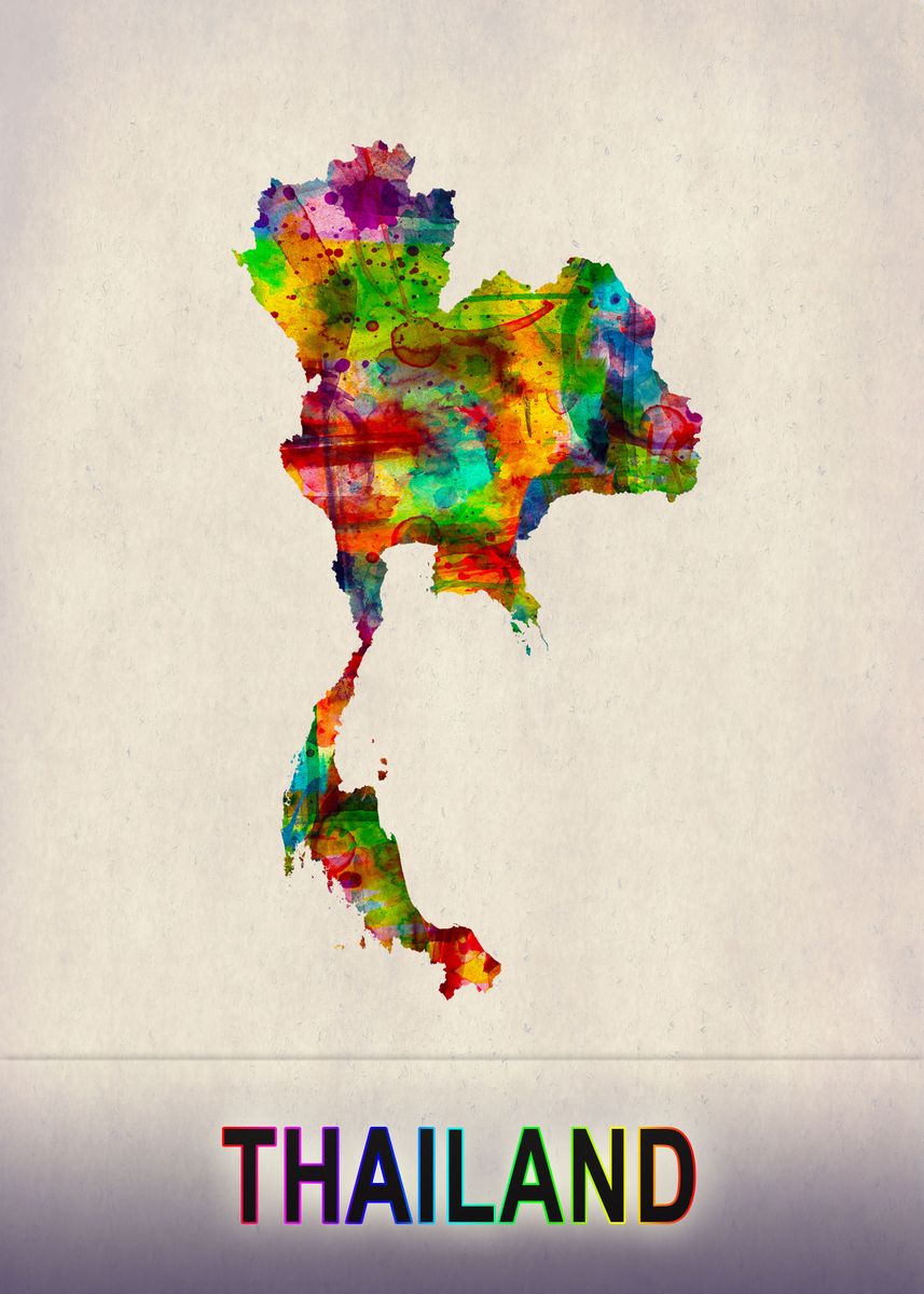 'Thailand Map in Watercolor' Poster, picture, metal print, paint by ...