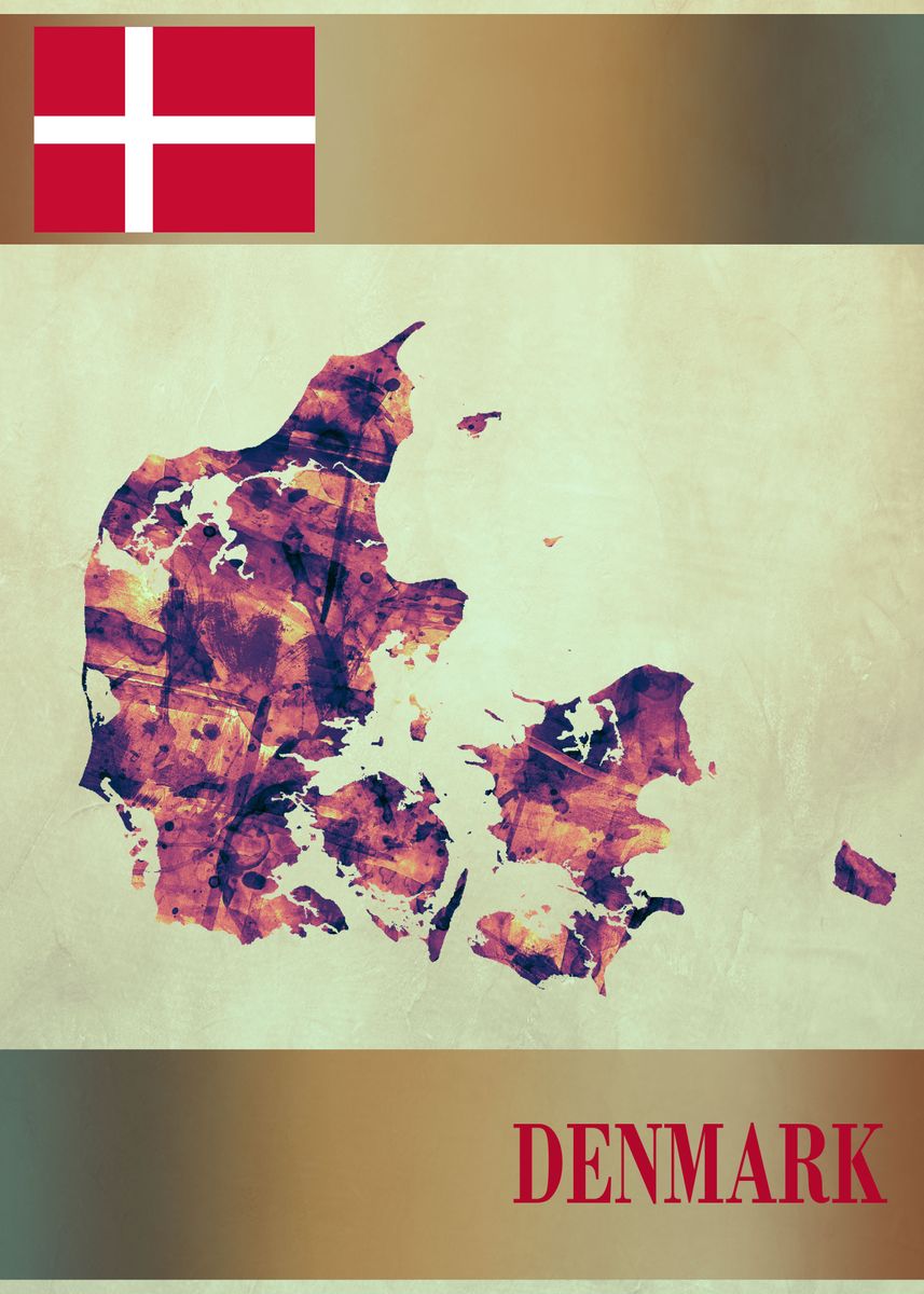 'Denmark Map with Flag' Poster by Towseef Dar | Displate