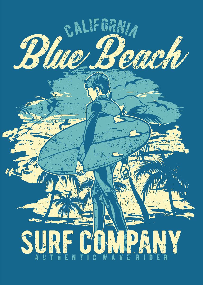 'Blue Beach Surf Co' Poster, picture, metal print, paint by Chris ...