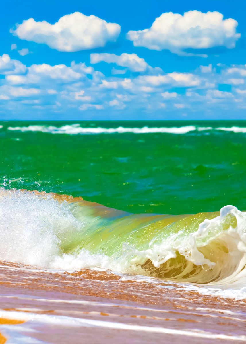 'Wave Hitting A Beach In A ' Poster by Stunning Wallpapers | Displate