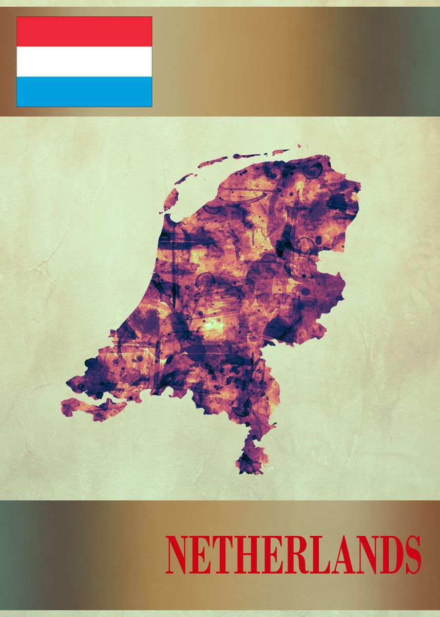'Netherlands Map with Flag' Poster, picture, metal print, paint by ...