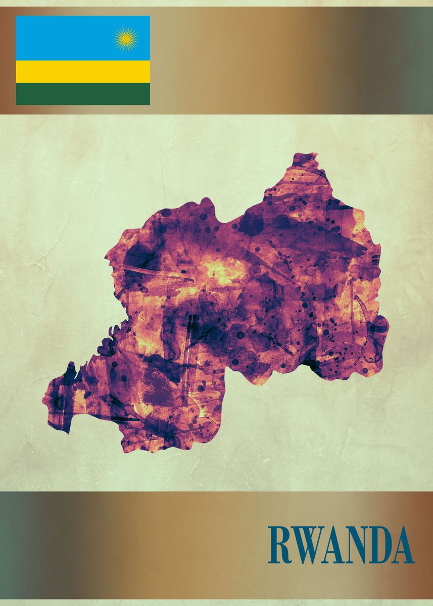 'Rwanda Map with Flag' Poster, picture, metal print, paint by Towseef ...