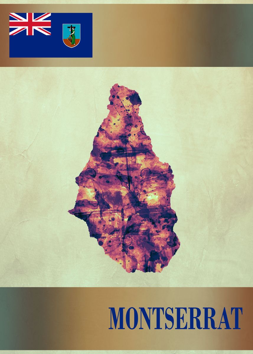 'Montserrat Map with Flag' Poster, picture, metal print, paint by ...