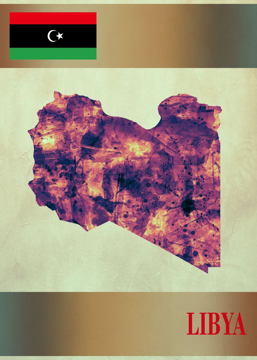 'Libya Map with Flag' Poster, picture, metal print, paint by Towseef ...