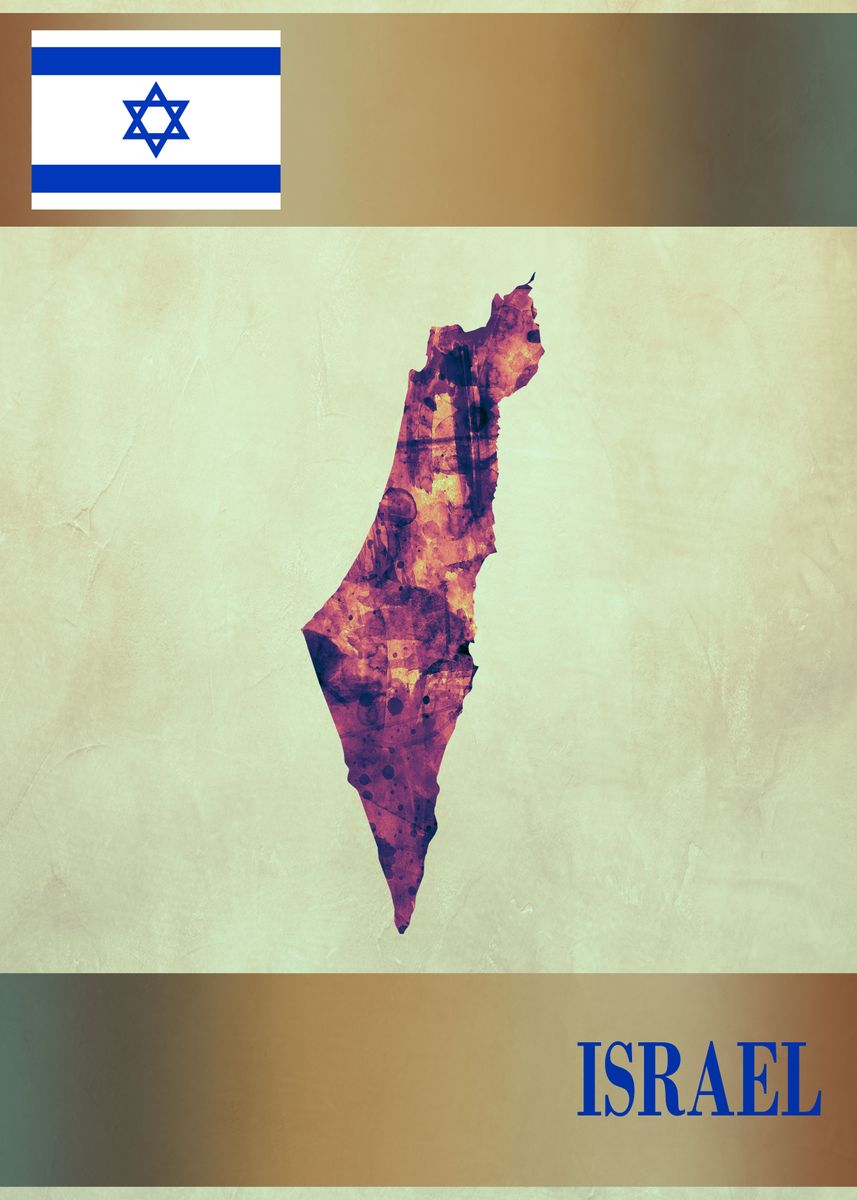 'Israel Map with Flag' Poster, picture, metal print, paint by Towseef ...