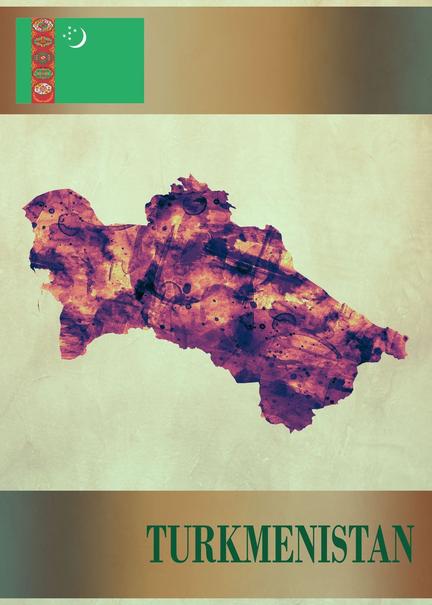 'Turkmenistan Map with Flag' Poster, picture, metal print, paint by ...