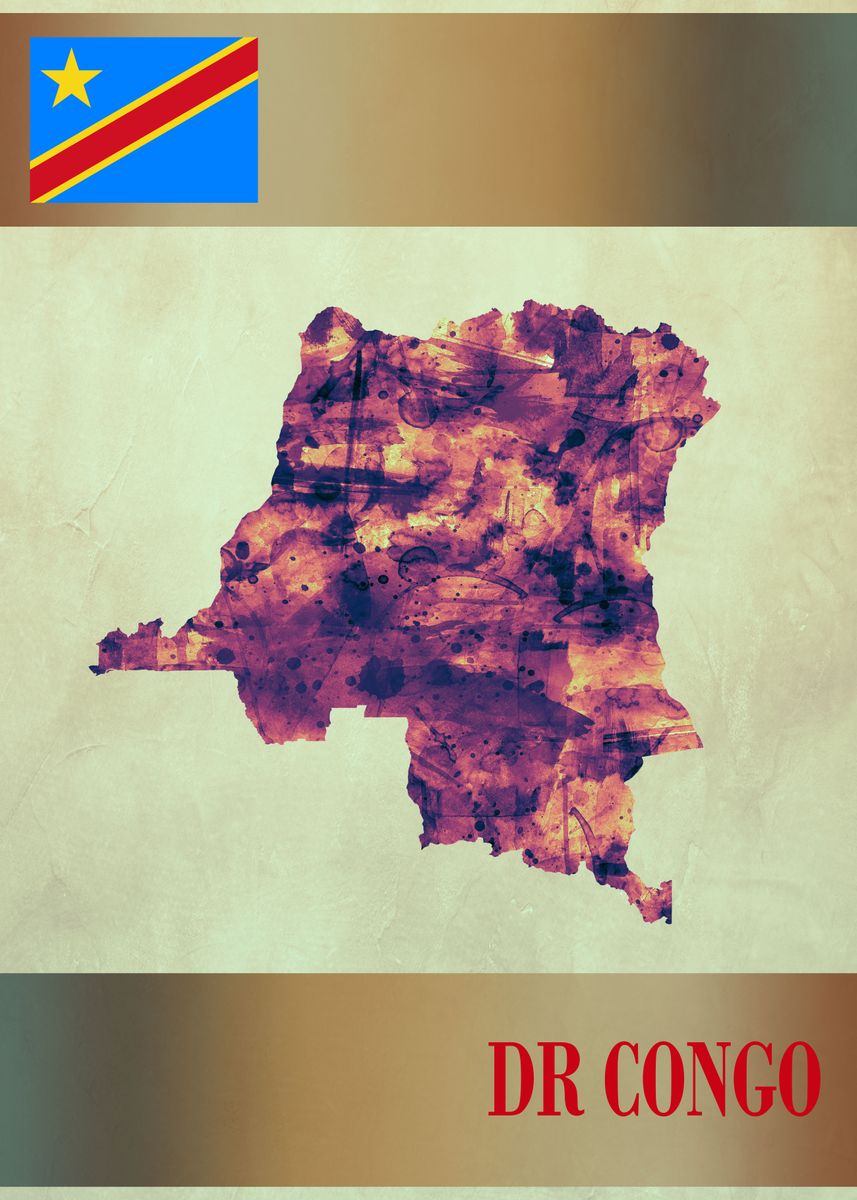 'DR Congo Map with Flag' Poster, picture, metal print, paint by Towseef ...